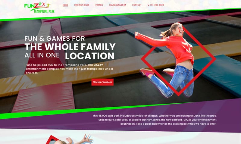 New Website for Funz Trampoline Park New Bedford, Massachusetts